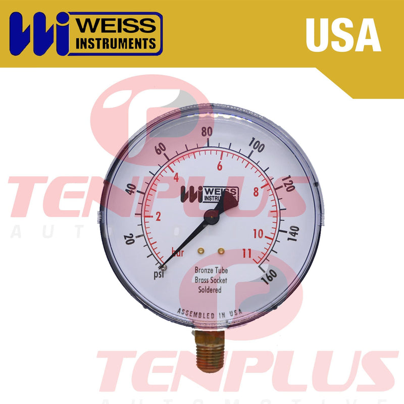 Weiss Pressure Gauge 4.0" Black Metal Case Brass Socket 0-160 PSI/ 11 ...